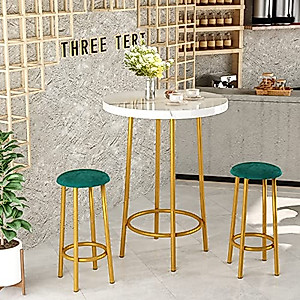 Hooseng Bar Table Set, 3 Pieces Round Dining Table Set with Counter Height Faux Marble Table and 2 Stools, Space Saving Bar Table and Chairs Set for Breakfast Nook Apartment Cafe Small Space, Green