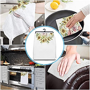 zzsunfeel Kitchen Towels Reversible for Drying Dishes, Sunflower Farm Floral Pig Set of 1 Dishcloths Cotton Hand Towels, Absorbent Dish Towels for Kitchen Counter Tea Towels 18"x 28"