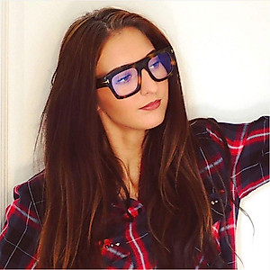 Unisex Stylish Square Non-prescription Eyeglasses Glasses Flat Top Big Eyeglass Frames Large lens Clear Lens Eyewear (Blue)