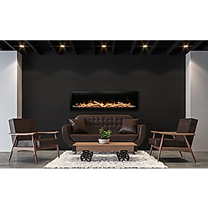 Amantii SYM-60-BESPOKE Symmetry Series Bespoke 60-Inch Built-in Electric Fireplace with Remote, Birch Log Media, Black Steel Surround