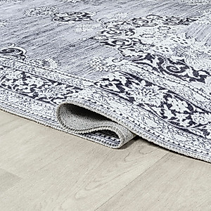 JONATHAN Y WSH201A-28 Bausch Bohemian Distressed Chenille Machine-Washable Runner Rug, Classic, Mediterranean, Rustic for Living Room, Dining Room, Bedroom, Kitchen, Gray/White, 2 X 8