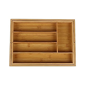 StorageMate Bamboo Drawer Organizer Silverware Tray - Adjustable Utensil Holder for cutlery - Expandable Drawer Divider for Stationery, Craft Supplies, Household Tools, Jewelry, Makeup, Hair Accessories