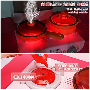 HCFJEH Kids Play Kitchen Toy Playset,Pink Kitchen Toy Set with Play Sink & Pretend Steam, Toddler Kitchen Accessories Set with Sounds & Light, Birthday for Boy Girl 3 4 5 7 8 Year Old