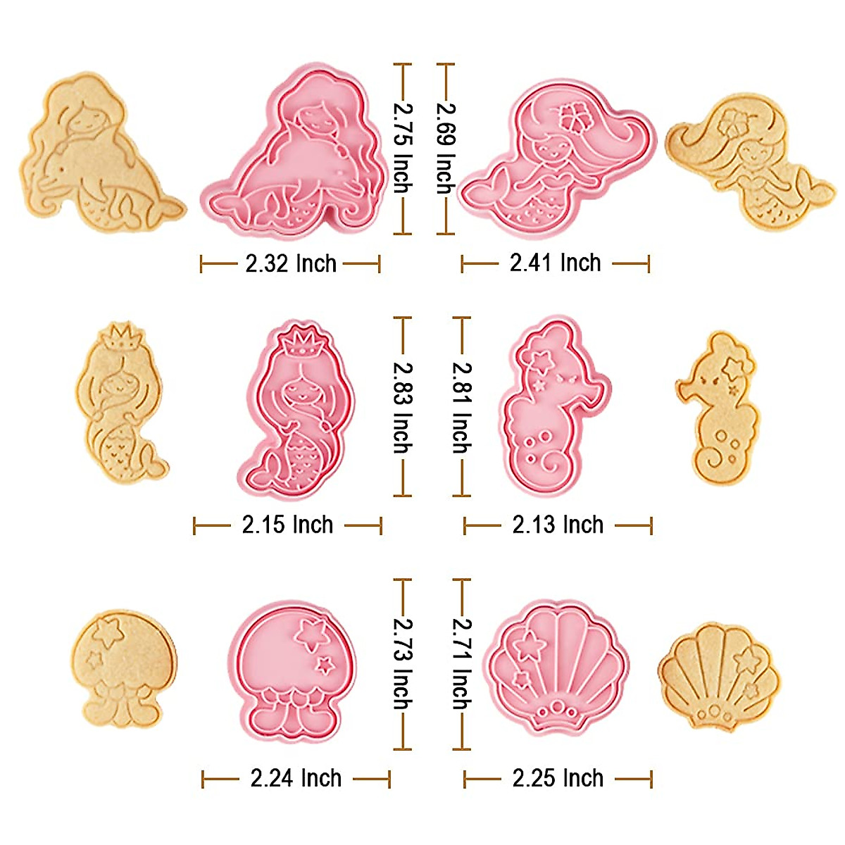 Novel Mermaid Cookie Cutters and Stamper, 6-Style 3D Mermaid Cookie Cutters Set for Kids Birthday Party and Festival (Pack of 12)