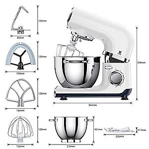 Electric Stand Mixer, UTALENT 6 Adjustable Speeds Automatic Tilt-Head Mixer with Flex Edge Beater(Bowl Scraper), Egg Whisk, Dough Hook, Flat Beater, Splash Guard and 4.2 QT Stainless Steel Bowl for Baking, Butter, Cakes and Cookies - White