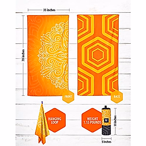 VENTURE 4TH Microfiber Beach Towel: Quick-Dry, Compact, Sand-Free, Absorbent, Sandproof and Lightweight - Perfect for Camping, Beach, and Roadtrips (Orange Mandala Design | 35x78 inches)
