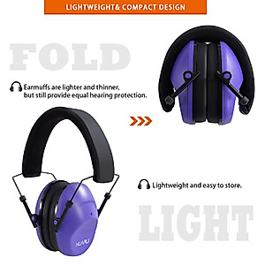 HUARUI Noise Cancelling Ear Muffs, Ear Protection Safety Earmuffs for Shooting, Noise Reduction for Adults Kids Autism Hearing Protection (Light Purple)