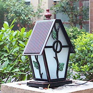 MODEBHD European Traditional Victorian Glass Lantern Waterproof Outdoor Column Pillar Lamp E27 Fence Park Villa Parking Gate Gazebo Column Post Light Aluminum Rainproof Table Lights