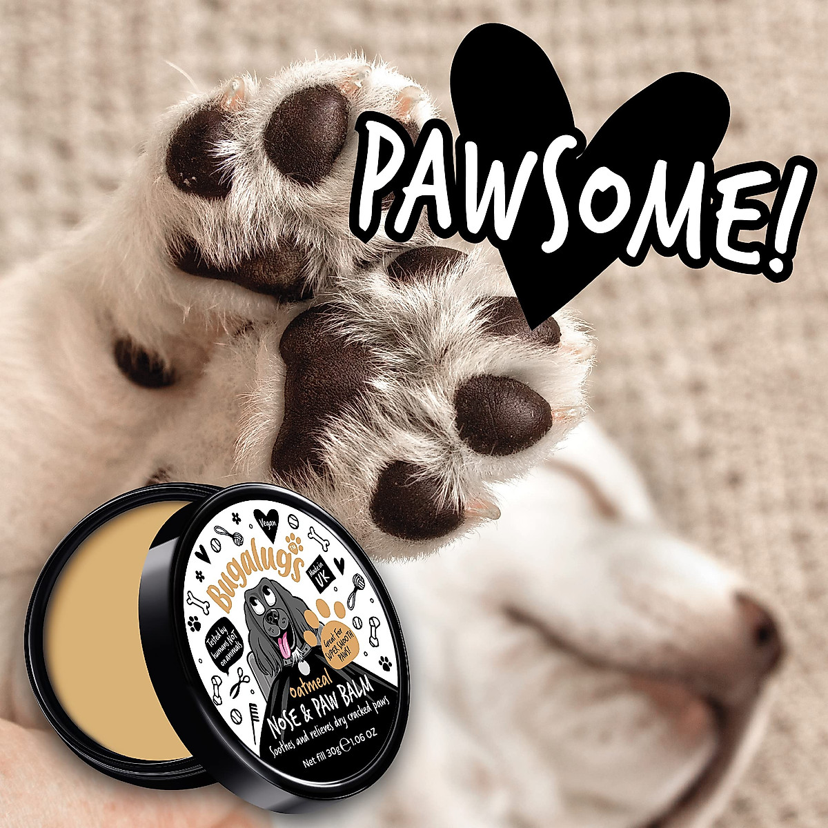 Bugalugs Dog Paw Pad Balm & Dog Nose Balm 30 g (1.06 oz) - Moisturizing Dog Paw Balm That Creates an Invisible Barrier That Protects and Heals Dry Cracked Paws - All-Natural Dog Paw Balm with Oatmeal