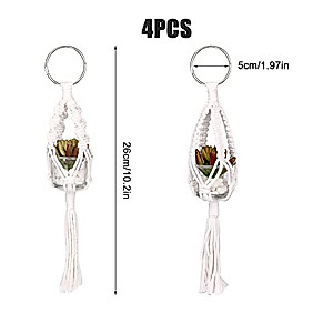 SAVITA 4 Pcs Car Plant Hangers, Mini Macrame Plant Hanger, Rear View Mirror Charm Hanging Plant Holder Accessories for Succulent Chlorophytum Car (White, 4 Styles)