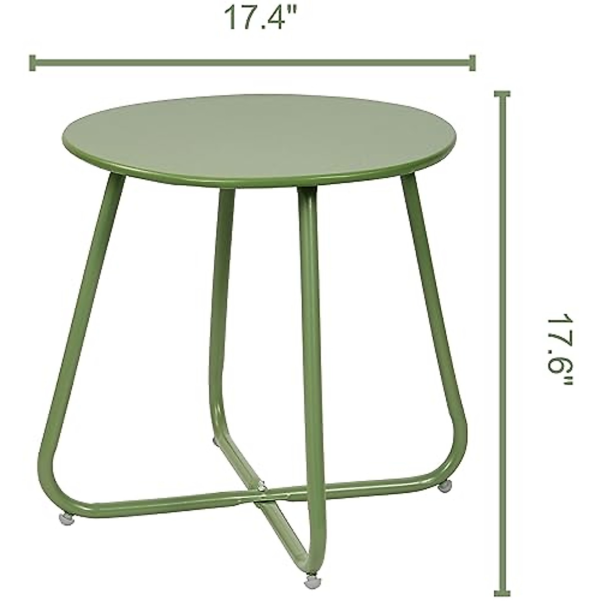 Elevon Weather Resistant Outdoor 17.5” Round End Accent Table for Bistro Balcony, Sage Green