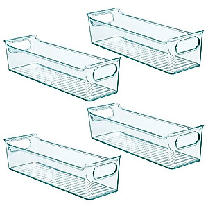 mDesign Slim Plastic Nursery Storage Container Bins with Handles for Organization in Pantry, Cabinet, Closet or Cubby Shelves - Organizer for Baby Food, Bibs, Formula, and Burp Cloths - 4 Pack, Blue