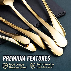 Gold Serving Utensils, OGORI 10-Piece Polished Stainless Steel Gold Serving Utensils Set Include Serving Spoons, Slotted Serving Spoon, Serving Tongs, Serving Fork, Salad Fork, Soup Ladle, Pie Server