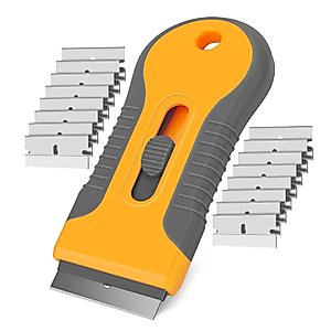 Razor Blade Scraper Tool with 15pcs Extra Blades, Multi-Surface Glass Stove Top Scraper for Paint, Window, Old Label, Decal Sticker, Ceramic Cooktops, Ovens