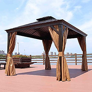 Hardtop Gazebo, 10X 10ft Outdoor Double Roof Canopy, Aluminum Frame Permanent Pavilion with Curtains and Netting, Sunshade for Garden
