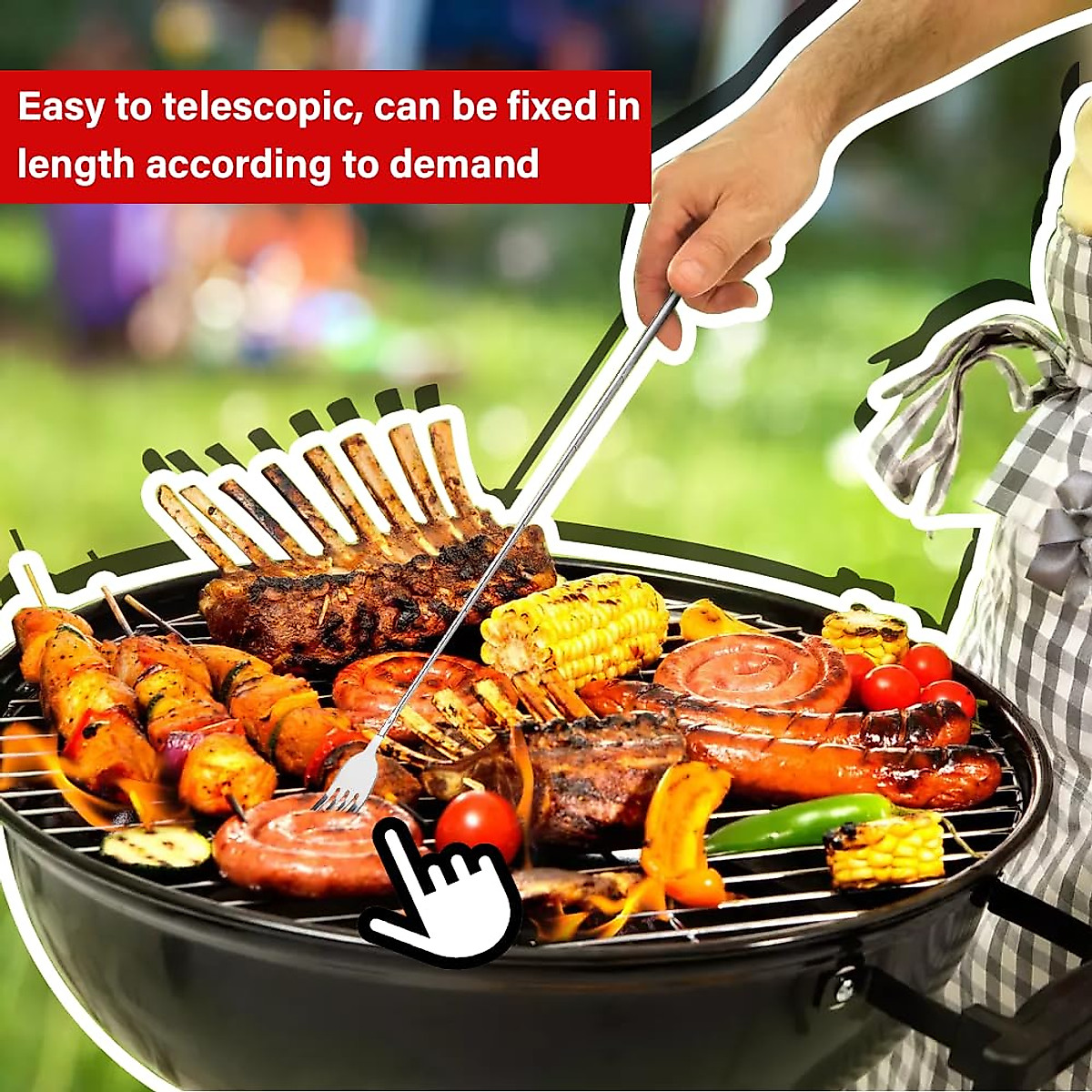 Chazcool Extendable Fork, Telescoping Fork, Extended Fork, Stainless Steel Retractable Fork, Fork Extender Long Fork, Extending Fork for Eating Dinner Fruit Dessert BBQ 8.7 to 25.4 Inch (1 pcs)