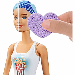 Barbie Color Reveal Doll with 7 Surprises: Water Reveals Doll’s Look & Creates Color Change on Face & Sculpted Hair; 4 Mystery Bags Contain Surprise Scented Wig, Skirt, Shoes & Sponge; Food-Themed