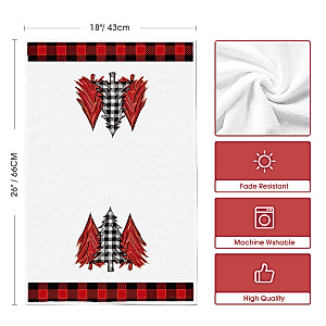 Artoid Mode Red Buffalo Plaid Xmas Trees Joy Christmas Kitchen Towels Dish Towels, 18x26 Inch Daily Winter Decoration Hand Towels Set of 2
