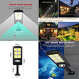 Solar Street Lights - 6000 Lumens 120 LED Motion Sensor Security Solar Flood Lights Outdoor Wall Lamp with 3 Lighting Modes for Front Door, Garden, Yard, Garage, Path (1-Pack)