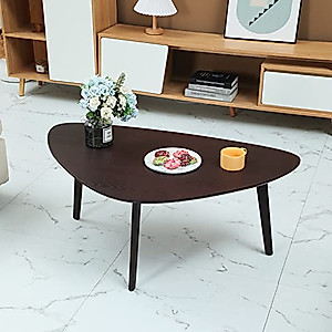 Small Coffee Table Modern Mid Century Coffee Tables Wooden Vintage Oval Chic for Living Room,Natural Wood Texture,Unique Triangle Tabletop,Oak Leg,Easy Assembly