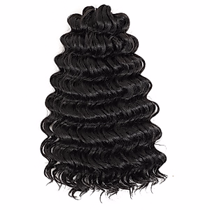 Ameli Ocean Wave Crochet Hair Natural Black Deep Wave Crochet Hair for Black Women Synthetic Curl Braiding Hair Extensions 8 Packs (14 Inch, 1B)