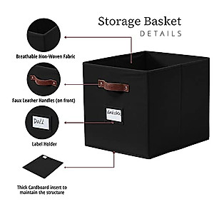 DECOMOMO Storage Baskets 13x15x13 Storage Cube Bins with Label Holders, Kallax Storage Cubes Baskets for Organizing Shelves Nursery Toy (Kallax / 4pcs, Black)