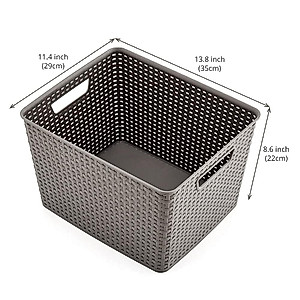 EZOWare 18 Quarts Woven Plastic Storage Basket Bin Set, Large Organizer Knit Tote Box - Set of 6, Gray