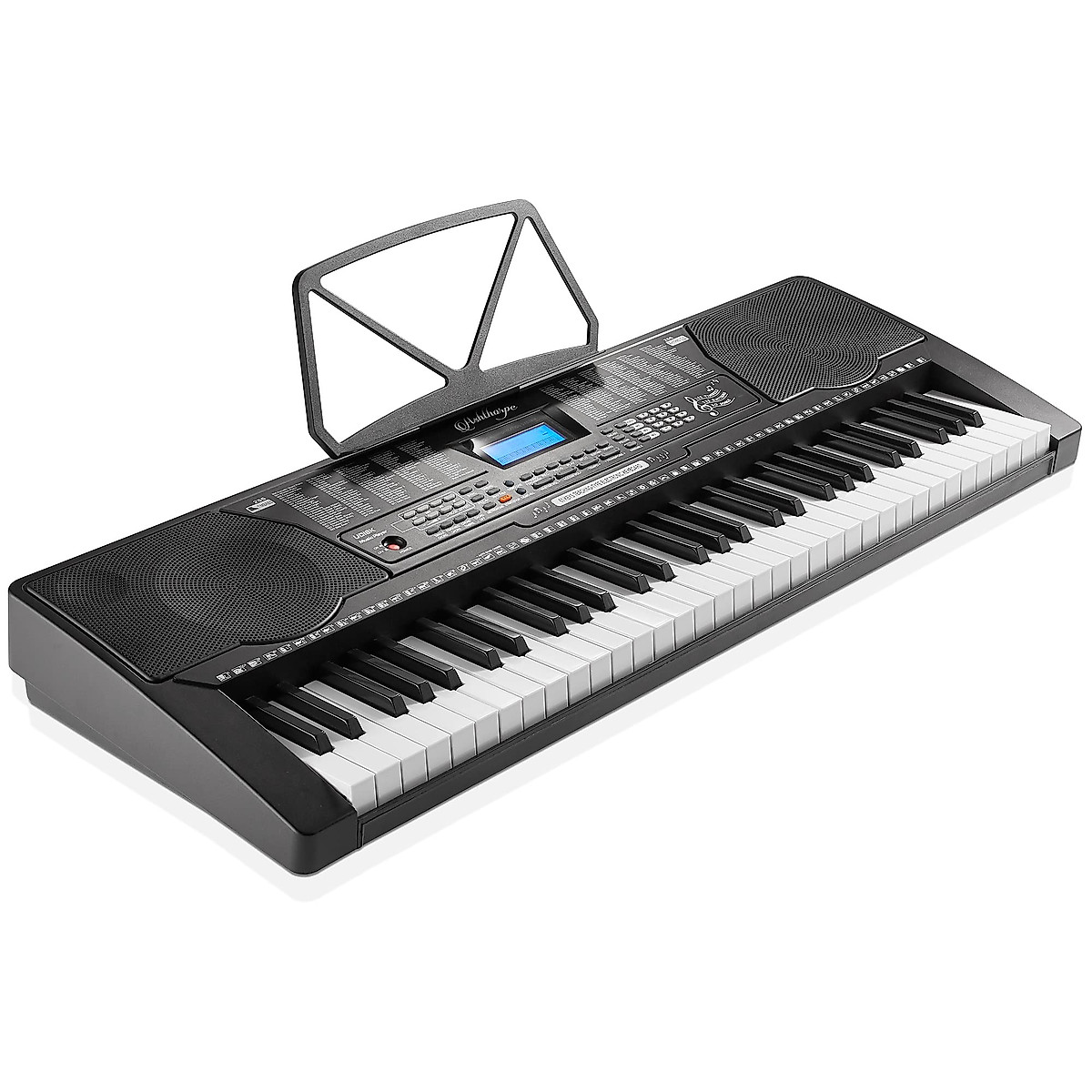 Ashthorpe 61-Key Digital Electronic Keyboard Piano with Full-Size Keys for Beginners, Includes Stand, Bench, Headphones, Mic and Keynote Stickers