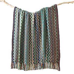 BATTILO HOME Boho Throw Blanket,Teal Throw Blankets for Couch Bed Sofa,Soft Cozy Knit Blanket with Tassel,Fall Decor Blanket Throw Outdoor Lightweight Afghan Blanket, 50"x80" (Blue)