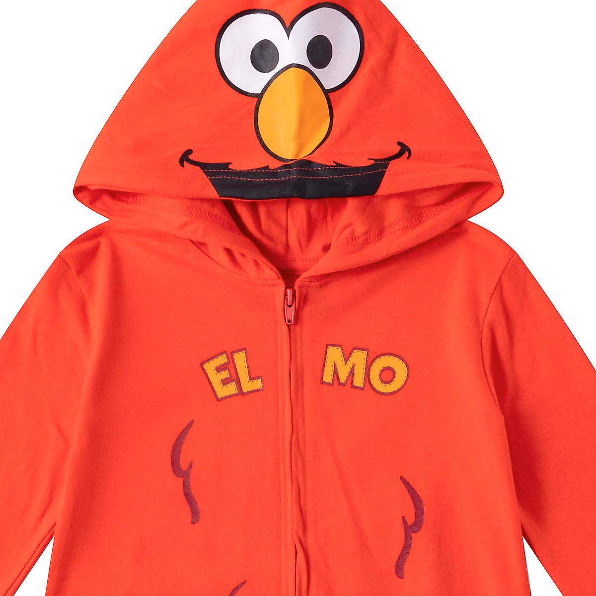 Sesame Street Boys’ Elmo or Cookie Monster Zip Up Long Sleeve Hooded Romper for Newborn, Infant and Toddler Kids