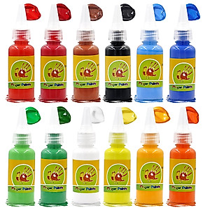 Magicdo 12 PCS Washable Non-Toxic Finger Paint for Kids Toddlers 1-3, Tempera Paint for DIY Crafts Painting, Safe Bath Paint, School Painting (12colors X 1fl oz)