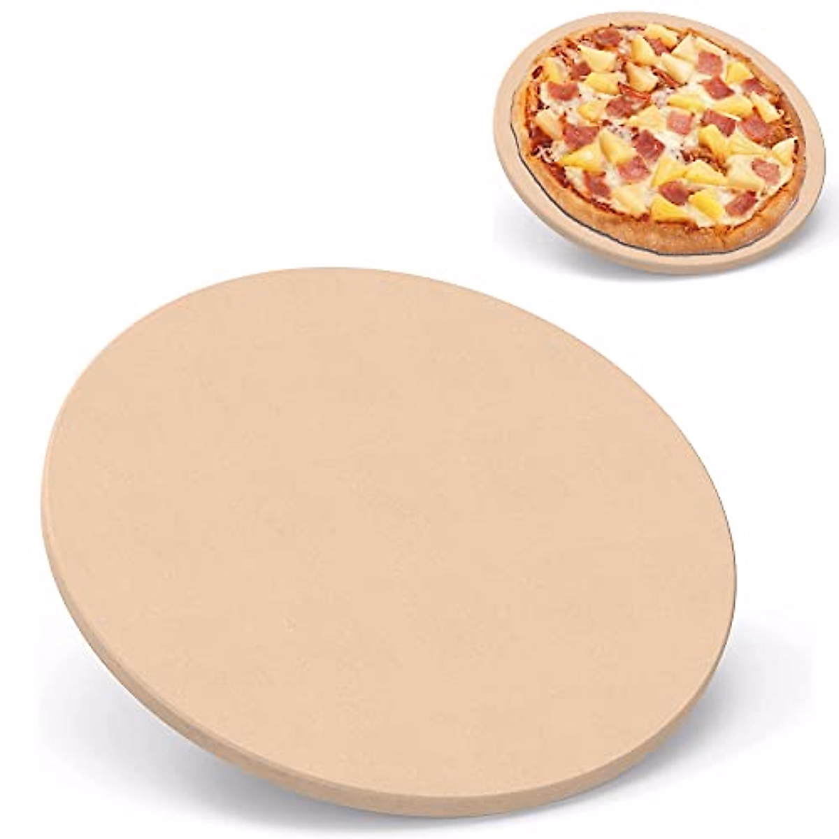 Cordierite Pizza Stone, 15-In Round Big Ceramic Pizza Stone Plate for Grill and Oven/Stove, Baking Stone Pan for Bread and Cookies,Thermal Shock Resistant Cooking Stone