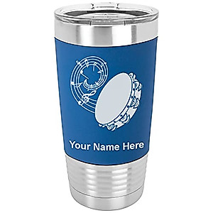 LaserGram 20oz Vacuum Insulated Tumbler Mug, Tambourine, Personalized Engraving Included (Silicone Grip, Dark Blue)