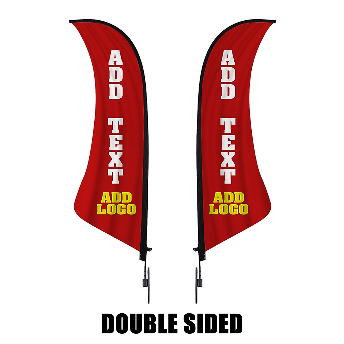 BannerBuzz Custom Shark Fin Flags with Hardware includes Aluminum Flag Pole & Ground Spike Base or Cross Base, Flutter Flag for Promotional Display Advertising, Indoor-Outdoor, Trade Shows (3.67 x 14.67 , Double Sided with Spike Base)