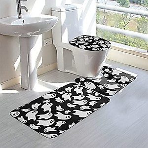 Delumie Fall Decor Halloween Abstract Spooky Ghost Bathroom Rugs and Mats Sets Halloween 3 Piece Non-Slip Bathroom Rugs Set Living Room Antiskid Pads Bath Mat + Contour + Toilet Lid Cover