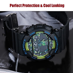 Motaney for Casio G Shock GA100 Screen Protector, Anti-Scratch Bull Bar Compatible with G-Shock GA/GD100/ 110/120/ 140 Series Watch, Cool Looking Stainless Steel Wire Guard Protective Bumper (Black)