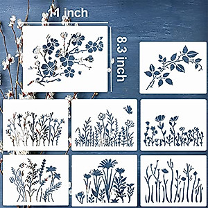 Wild Flower Stencils for Painting 11X8.3" Large Flower Stencil for Walls Leaf Cherry Blossom Vine Stencils Reusable Drawing Stencils for Painting on Wood Wall Canvas Furniture Card