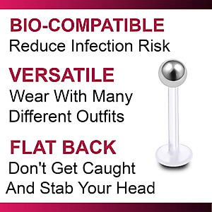 bodyjewellery 3pcs 16g Labret Studs Lip Ring Snakebite Monroe Bioflex Flexible Cartilage Conch Forward Helix Tragus Steel Ball Pick Size (3 Pcs(8mm))