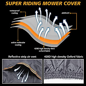 XYZCTEM Riding Lawn Mower Cover,Tractor Cover Fits Decks up to 54", Heavy Duty 420D Polyester Oxford Waterproof,Durable, UV, Water Resistant Covers for Your Rider Garden Tractor(Grey,72"L x 54"W x 46"H)