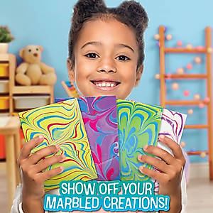Made By Me Marbling Paint Studio, 25-Piece Marbling Kit for Kids, Make 10 Pour Paint Art Projects, Dip & Paint Marbling Arts & Crafts Kits for Kids, Less Mess Pour Paint for Ages 6, 7, 8 & 9, Fun Gift