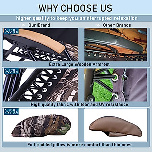 PHI VILLA XXL Oversized Padded Zero Gravity Chair, Foldable Patio Recliner, 30" Wide Seat Anti Gravity Lounger with Cup Holder, Support 400 LBS (Camouflage)