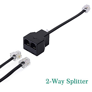 Phone Line Splitter,SHONCO Telephone Splitter, Phone Adapter Cable, with RJ11 6P4C Plugs, Suitable for Telephone, Fax Machine, 2 Pack Black