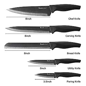 Wanbasion Marbling Black Kitchen Knife Set Block, Kitchen Knife Set Block Wood, Professional Kitchen Knife Set Block with Knife Sharpener…