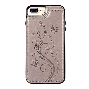 Phone Case for iPhone 7plus 8plus 7/8 Plus with Tempered Glass Screen Protector and Card Holder Wallet Cover Flip Leather Cell Accessories i Phone7s 7s + 7+ 8s 8+ Phones8 Cases Women Men Gray