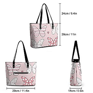 Womens Handbag Pink Butterfly Leather Tote Bag Top Handle Satchel Bags For Lady