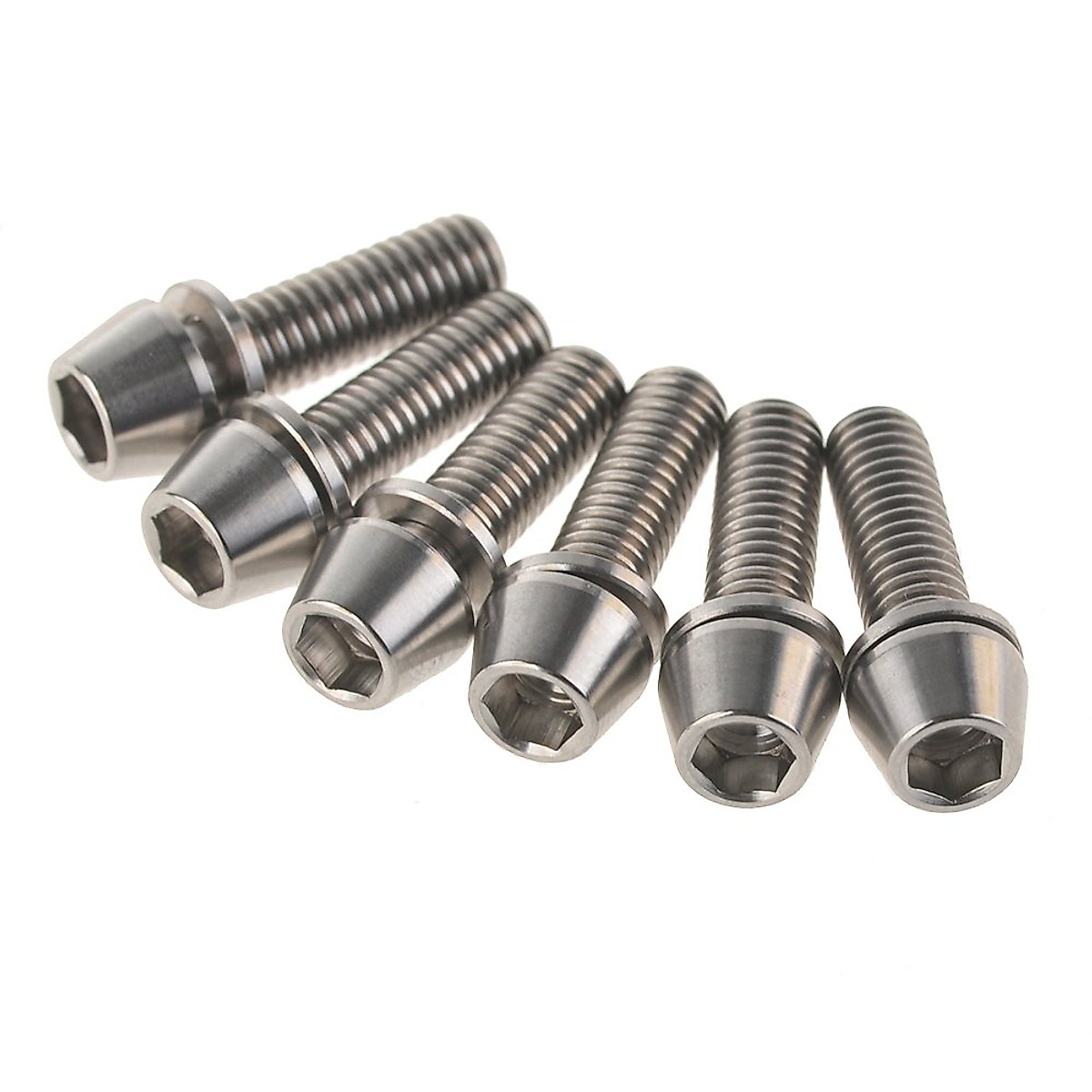Yaruijia Titanium Bolt for MTB Bicycle Stem M5x16/18/20mm Taper Head Hex Socket Screws with Ti Washer Pack of 6 (M5x20mm, Titanium)