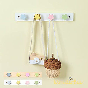 WONDERBEE Kids Coat Rack Wall Mount | Kids Wall Hooks for Backpacks, Towels and Coats | Mounted 14" Wall Hanger | Decorative for Kid's Bedroom, Playroom, Bathroom | Classic White