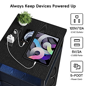 Fixwal Night Stand with Charging Station, LED Nightstand with U-S-B Ports and Outlets, 3 Fabric Storage Drawers with PU Finish, Bedside Table, Black