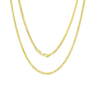 Nuragold 10k Yellow Gold 2.5mm Franco Rounded Palm Wheat Foxtail Spiga Chain Pendant Necklace, Mens Womens Jewelry 16" 18" 20" 22" 24" 26" 28" 30"