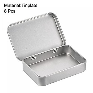 uxcell Metal Tin Box, 8pcs 3.43" x 2.36" x 0.71" Rectangular Empty Tinplate Storage Containers with Hinged Lids, Silver Tone